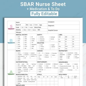 Editable SBAR Nurse Report Sheet Telemetry Nurse Brain Med Surg Report ...
