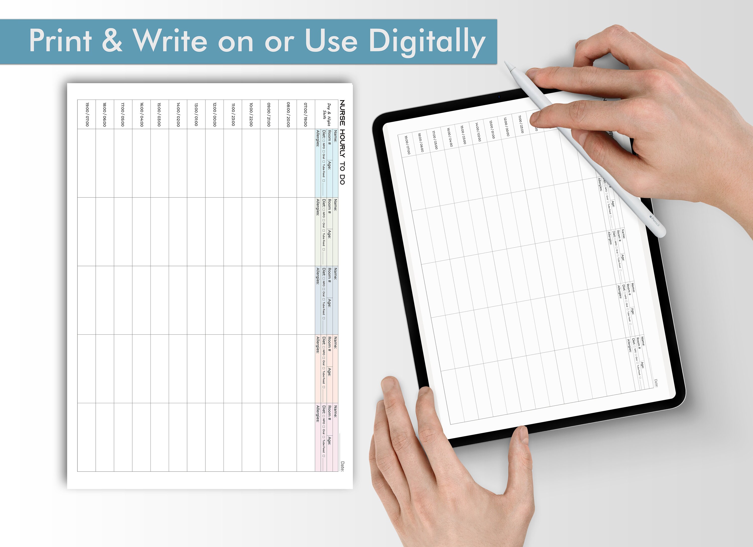Editable Hourly Nursing Shift Planner, 5 Patient Nursing Medication ...