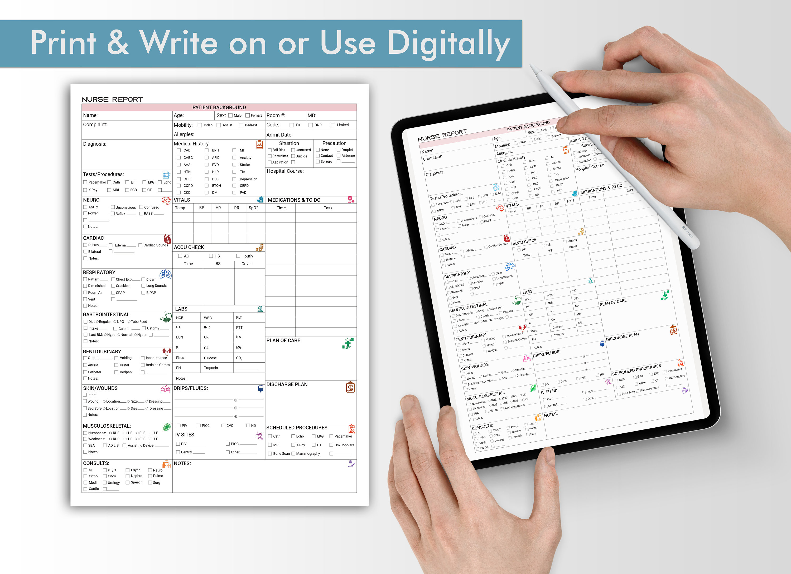 Editable ICU Nurse Report Sheet Med Surg, Nursing Report Sheet Nurse ...