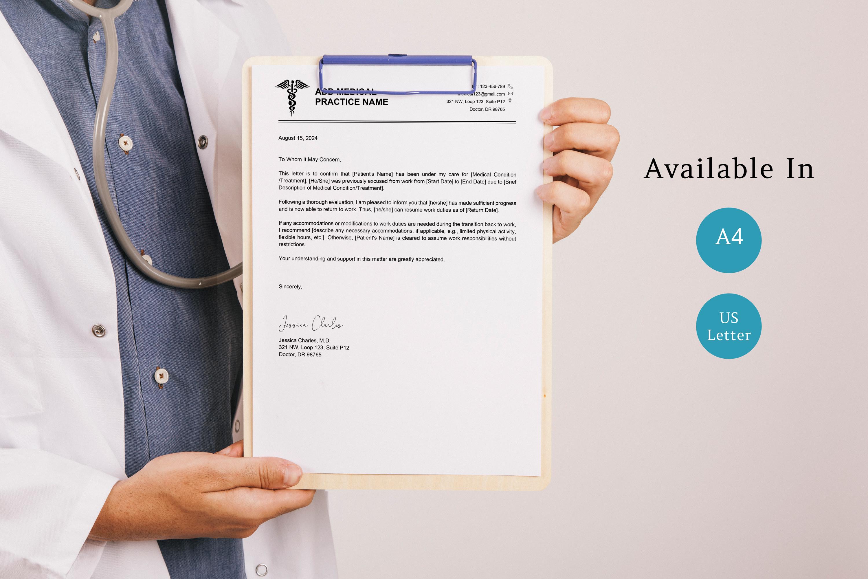 Editable Return to Work Doctor Excuse Note With Signature Doctor Note ...
