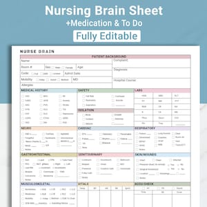 Editable Telemetry Nurse Brain Report Sheet Med Surg Nursing Report ICU ...
