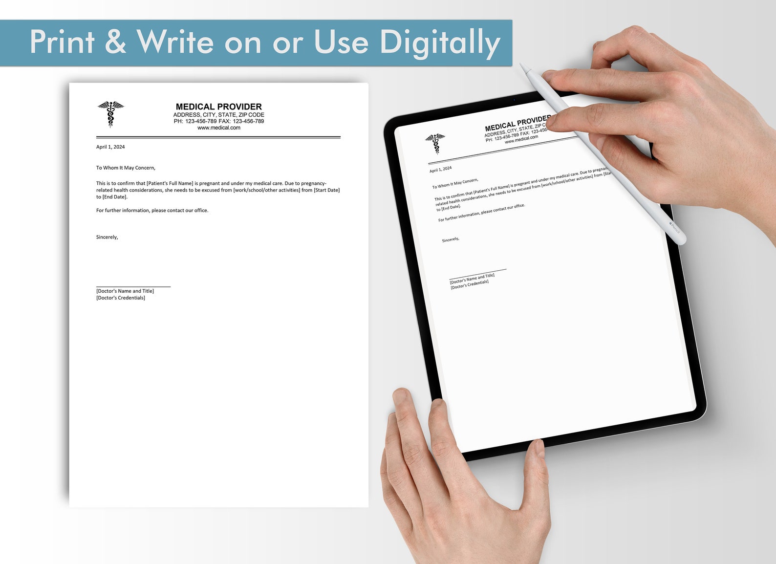 Editable Doctors Note for Pregnancy, OBGYN Work Excuse Template, School ...