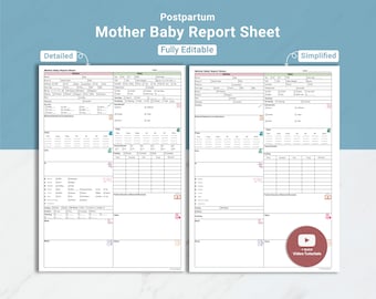 Postpartum / Mother Baby Nursing Report Sheet & Nursing Brain - Etsy