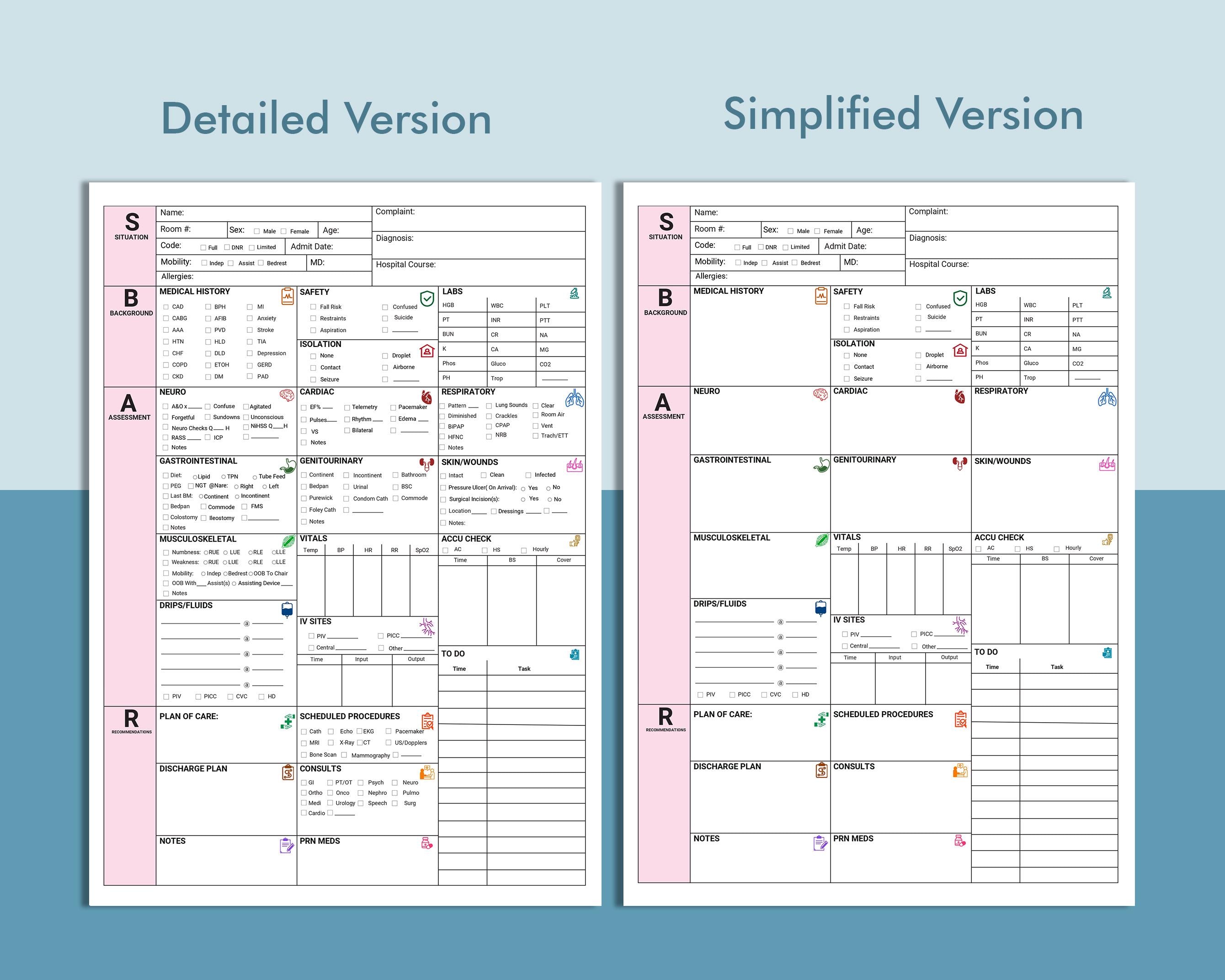 Editable SBAR Nurse Report Sheet Med Surg Nurse Brain Sheet ICU Nursing ...