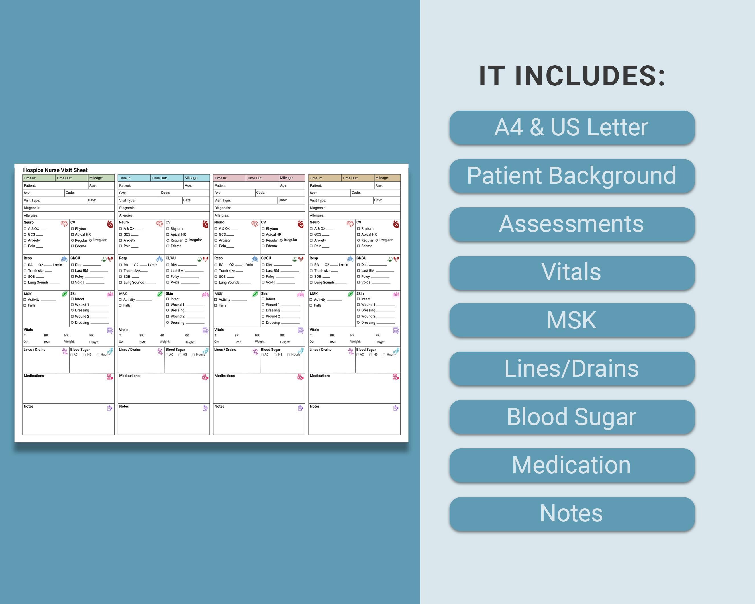 Editable Hospice Nurse Visit Sheet | Nurse Report Sheet Hospice Visit ...