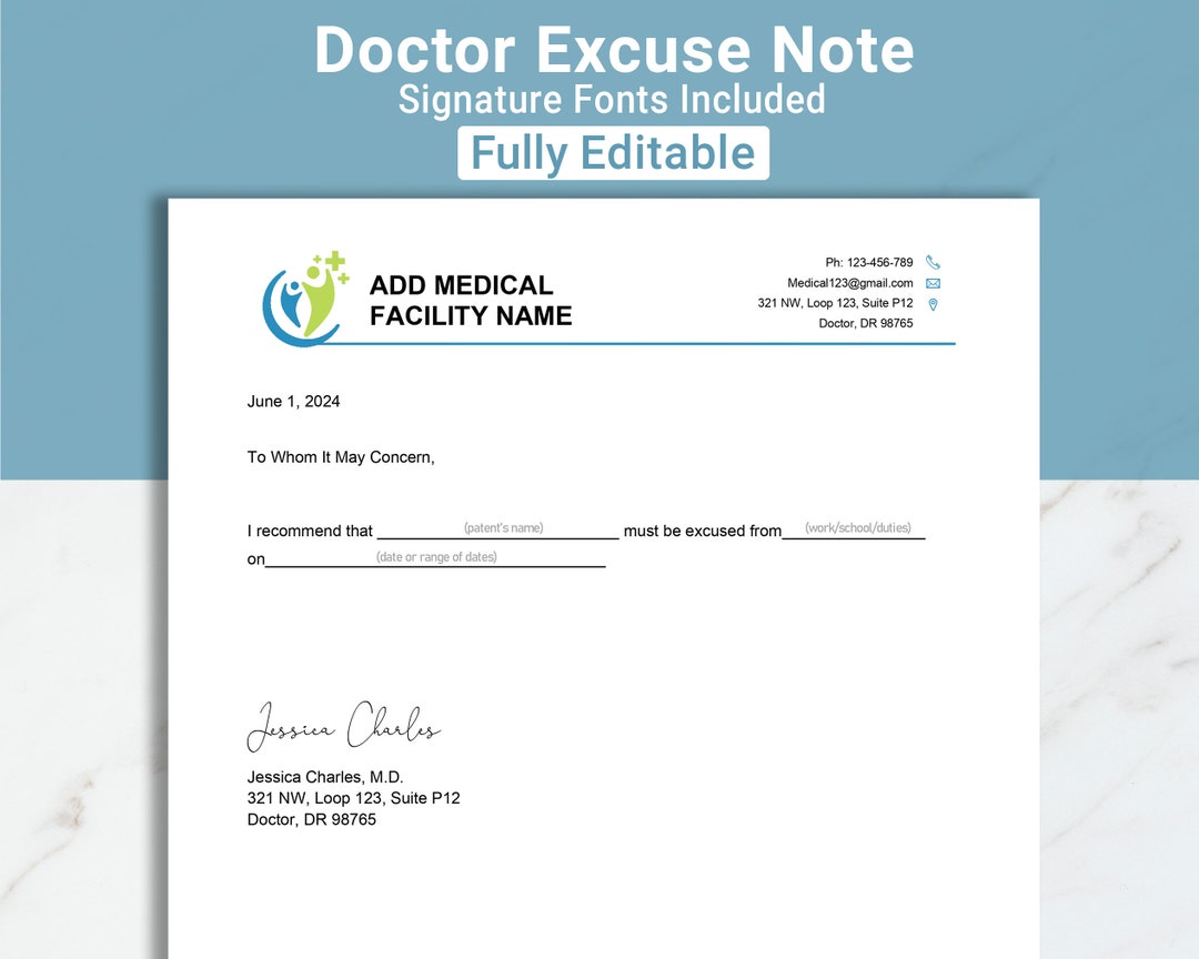 Editable Doctor Note With Signature | Doctor Excuse Note, Dr Note for ...