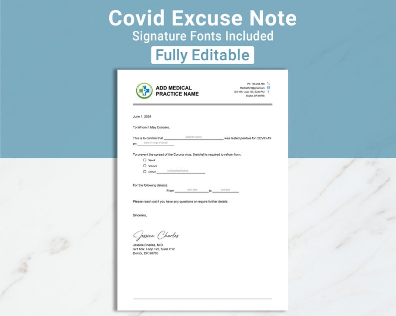 Urgent Care Covid Doctor Excuse Note With Signature, Doctors Note for ...