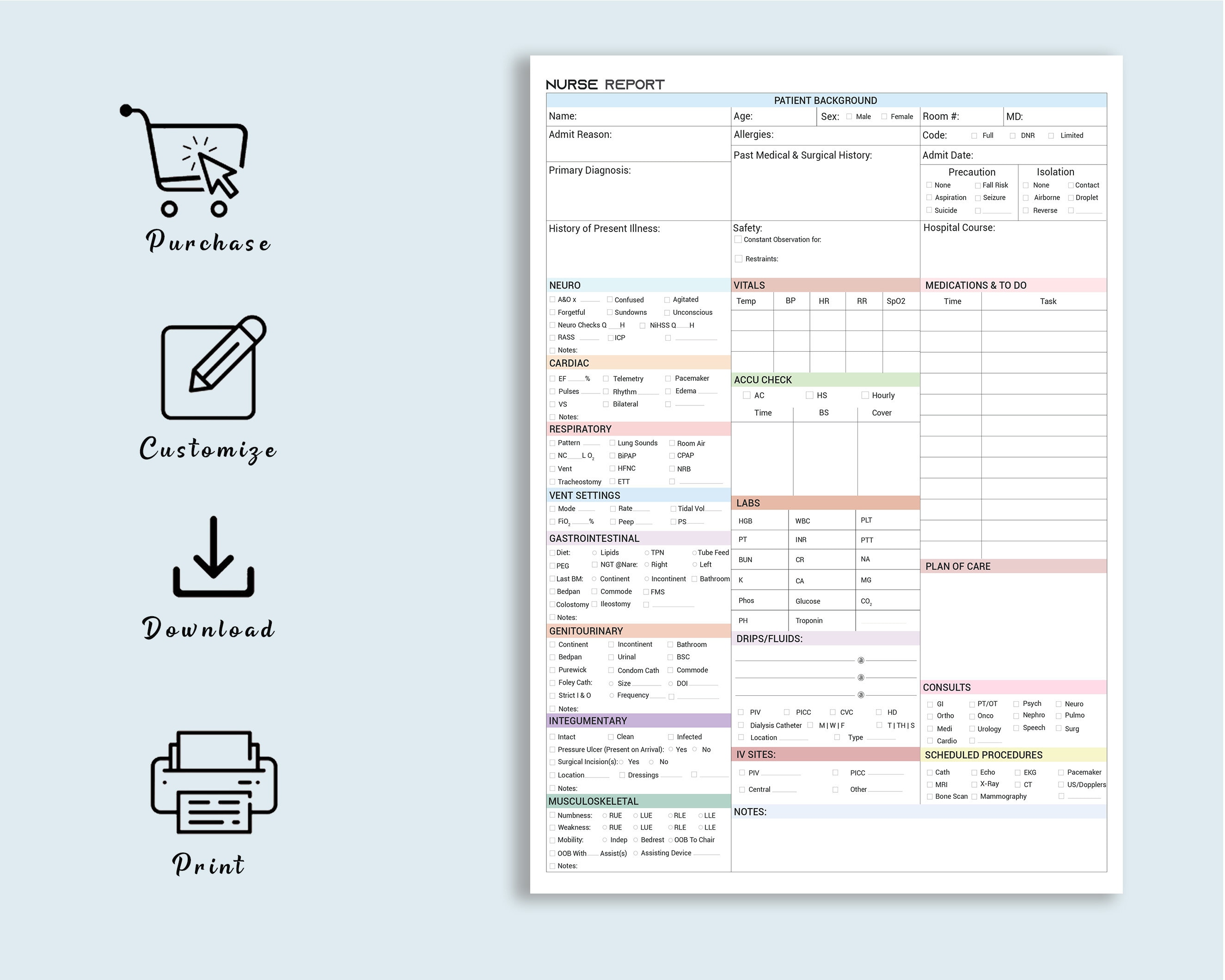 Telemetry Nurse Report Sheet Cardiac Nurse Brain Med Surg Nursing ...
