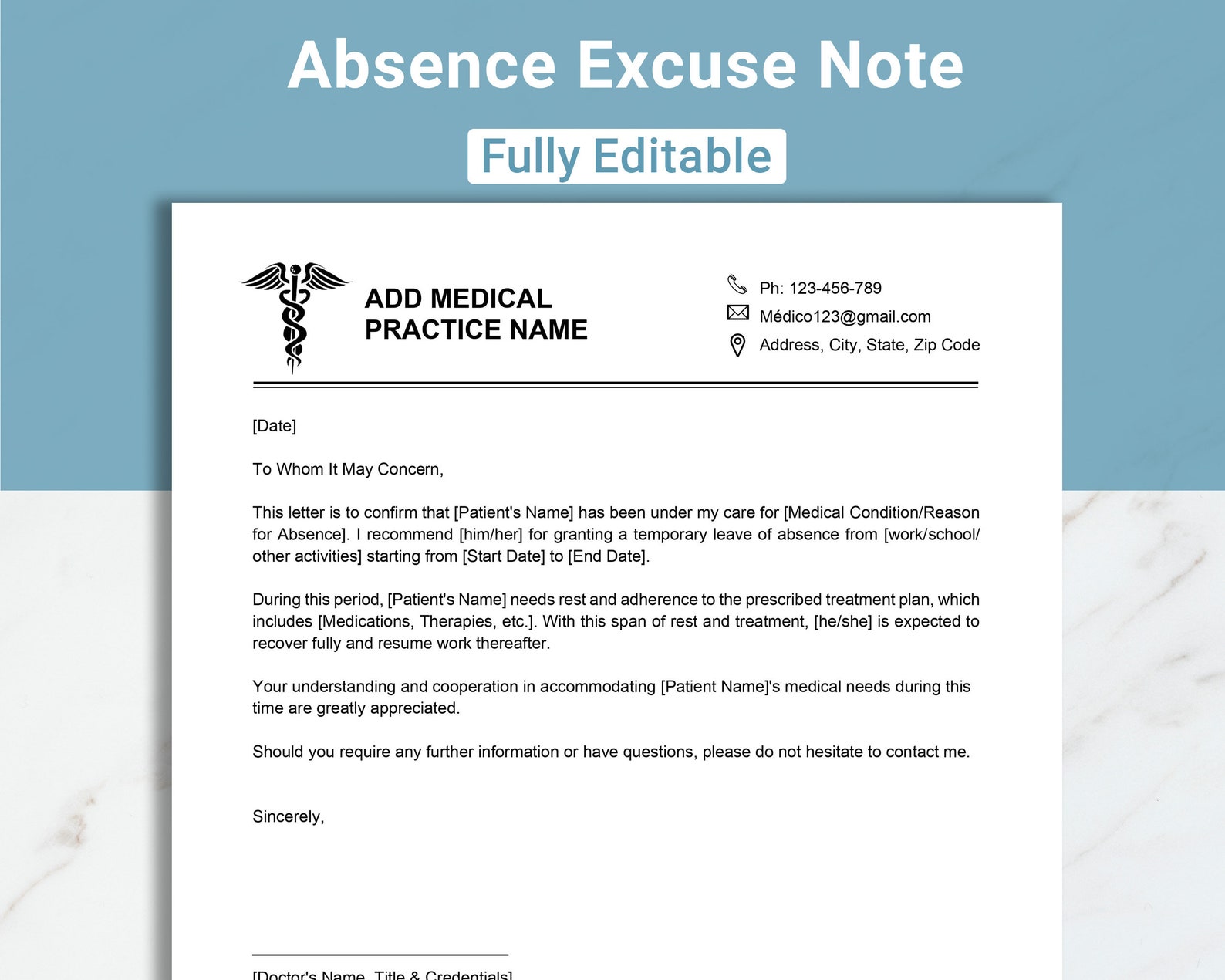 Editable Doctors Note for Work & School, Urgent Care Doctor Excuse Note Template, Medical Excuse ...
