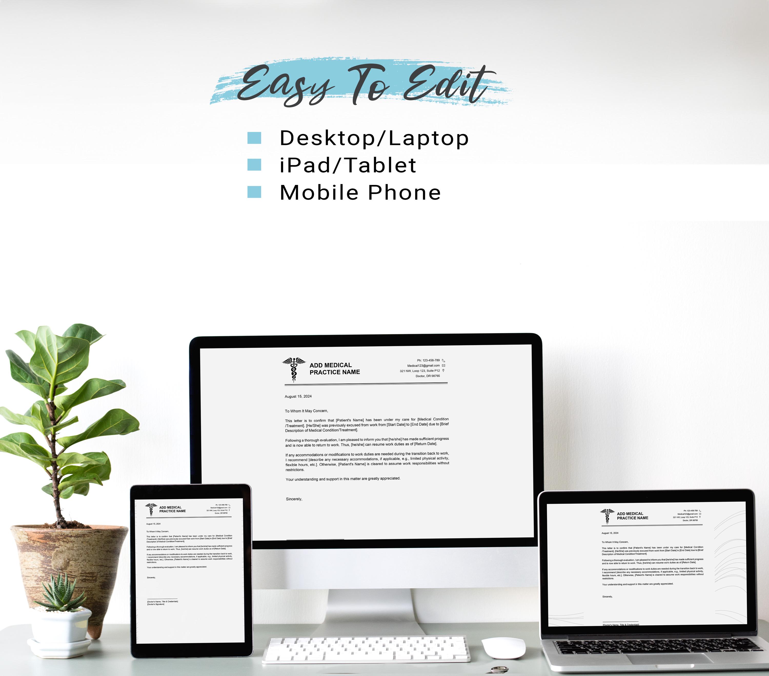 Editable Return to Work Doctor Excuse Note With Signature Doctor Note ...