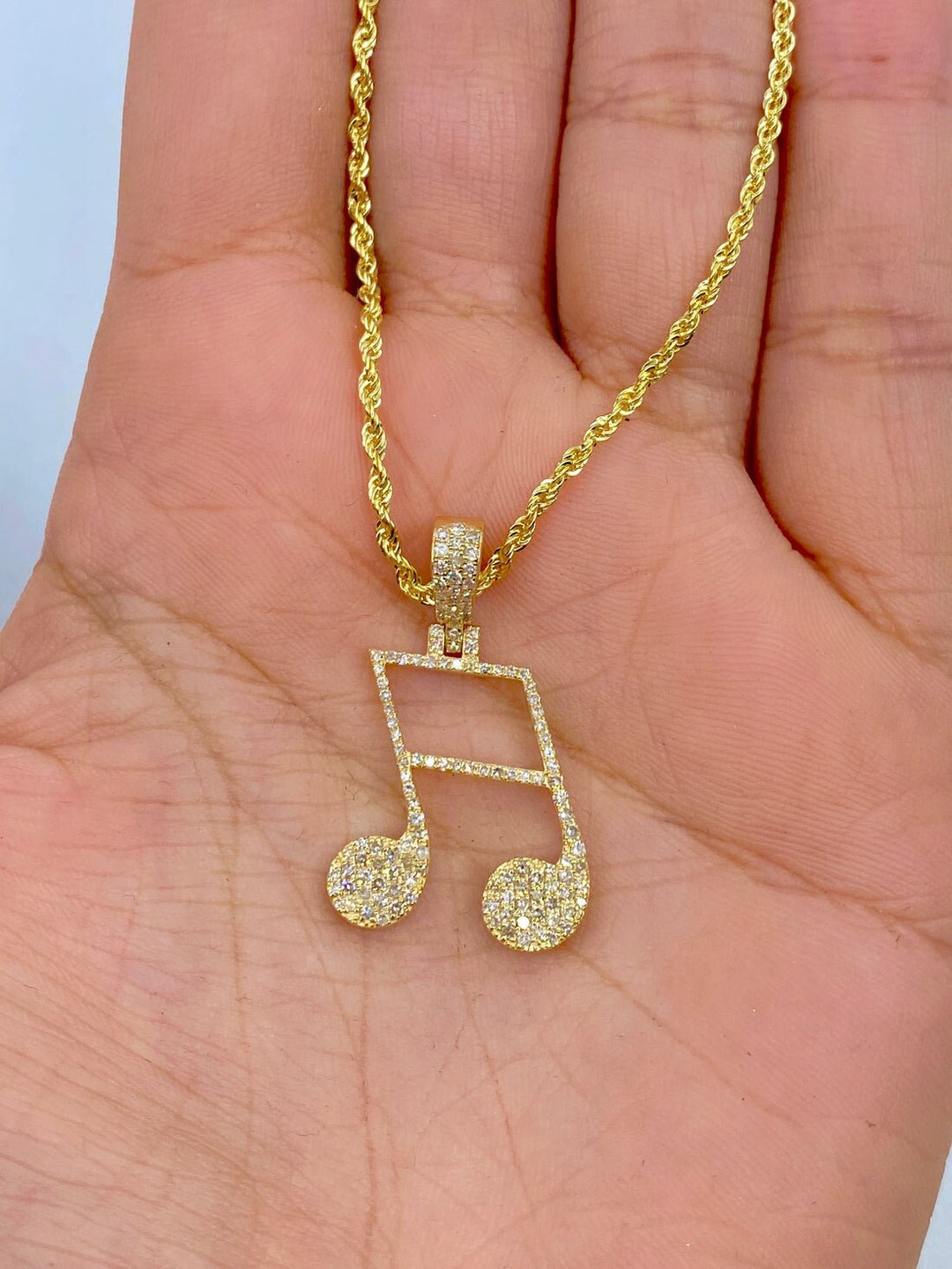 10k Gold Music Note Chain Pendant - Etsy