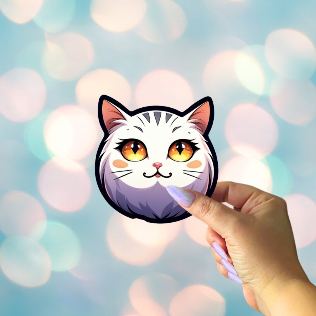 Cute Cat Sticker, Waterproof Sticker, Cute White Cat Sticker ...