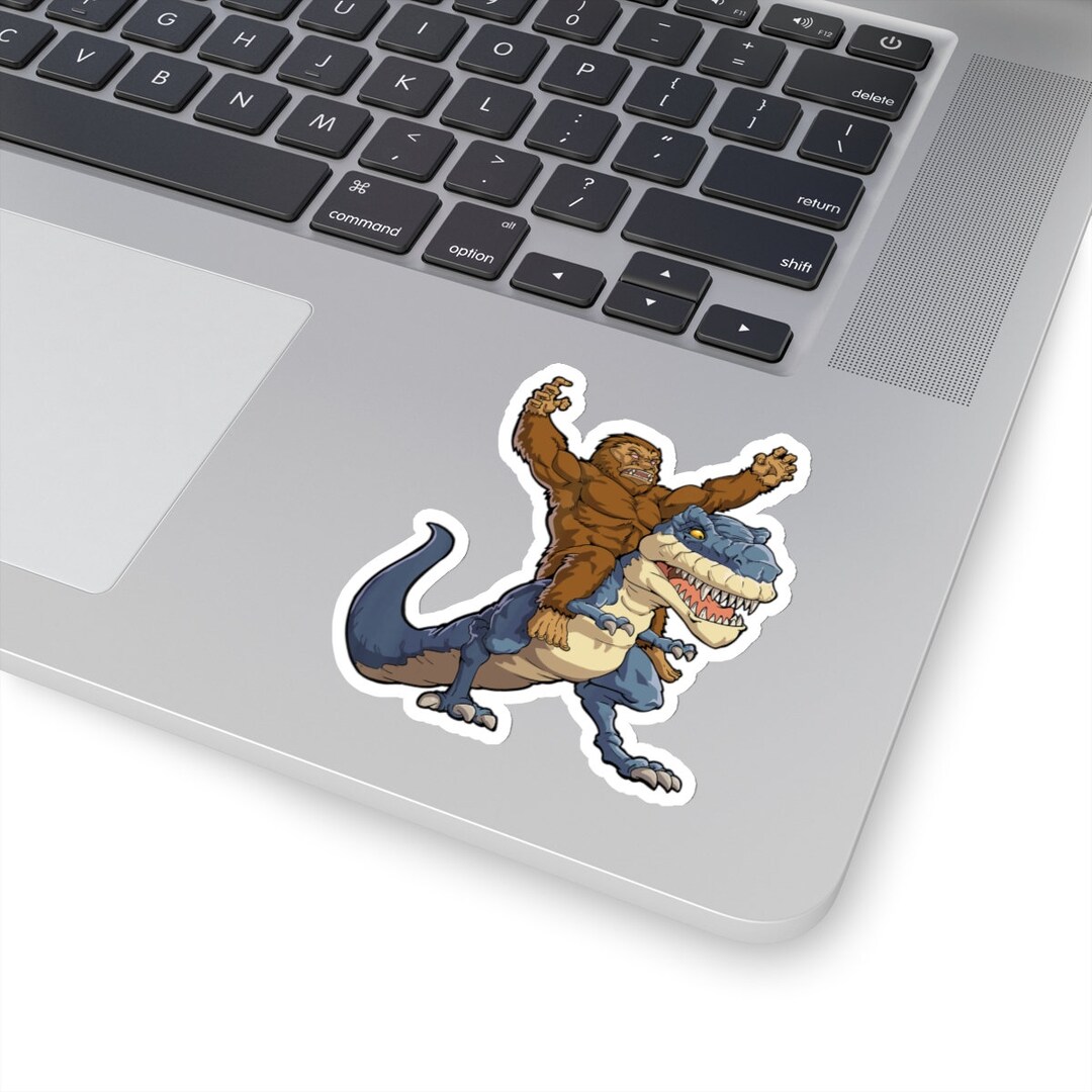 Sasquatch Riding a T-rex Dinosaur Kiss-cut Sticker | Water Bottle ...