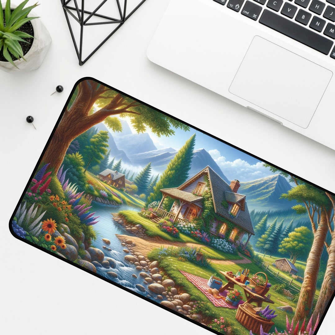 Village Desk Mat Cottagecore Desk Mat Aesthetic Desk Mat Nature Lover ...