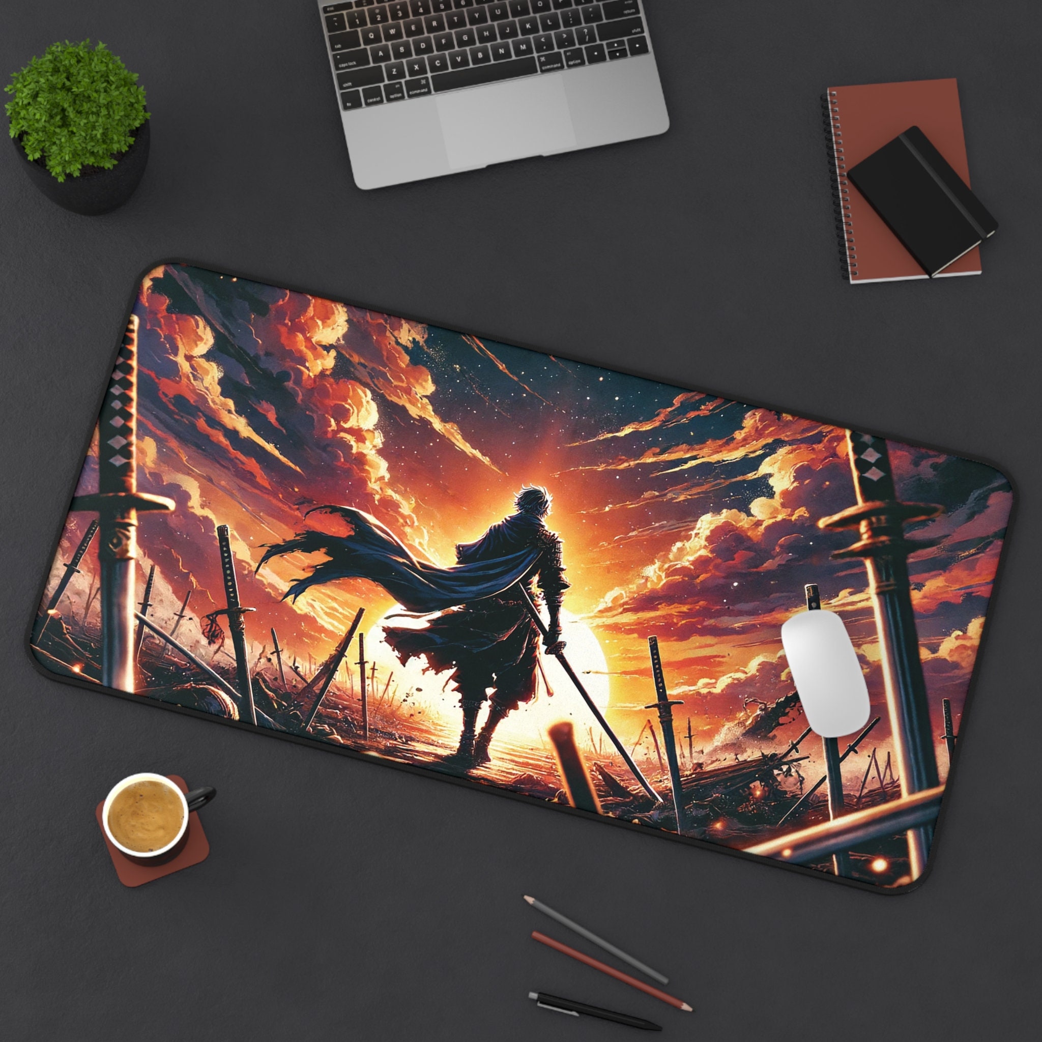 Anime Hero Desk Mat Anime Boy Fighting in the Battle Desk Mat Aesthetic ...