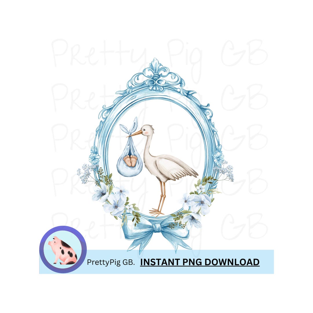 Mr. Stork With His Baby Boy Bundle, 300 DPI, Clipart, Digital Download ...