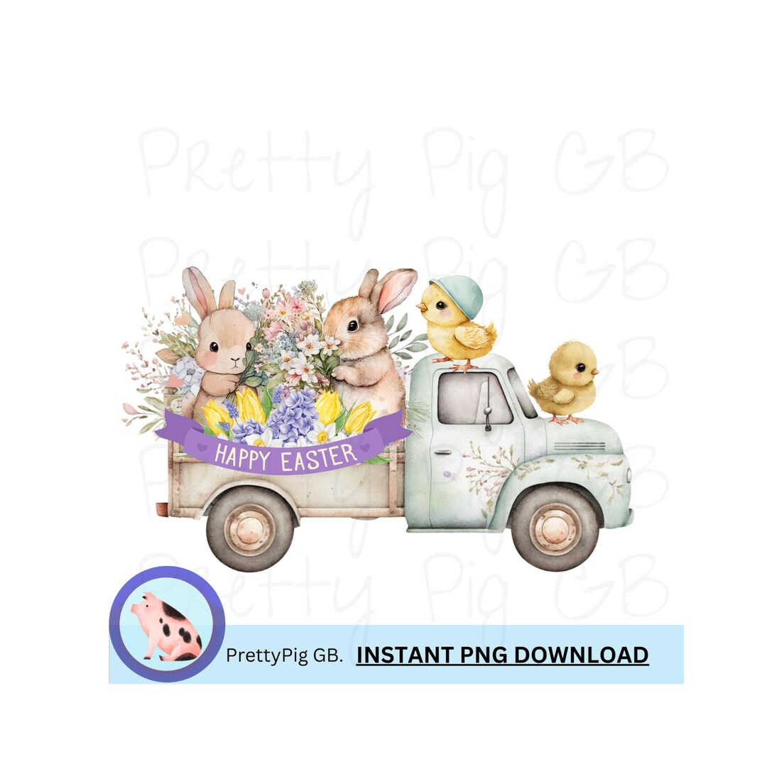 Happy Easter Bunny Truck, PNG, Clip Art, Digital Download, 300 Dpi - Etsy