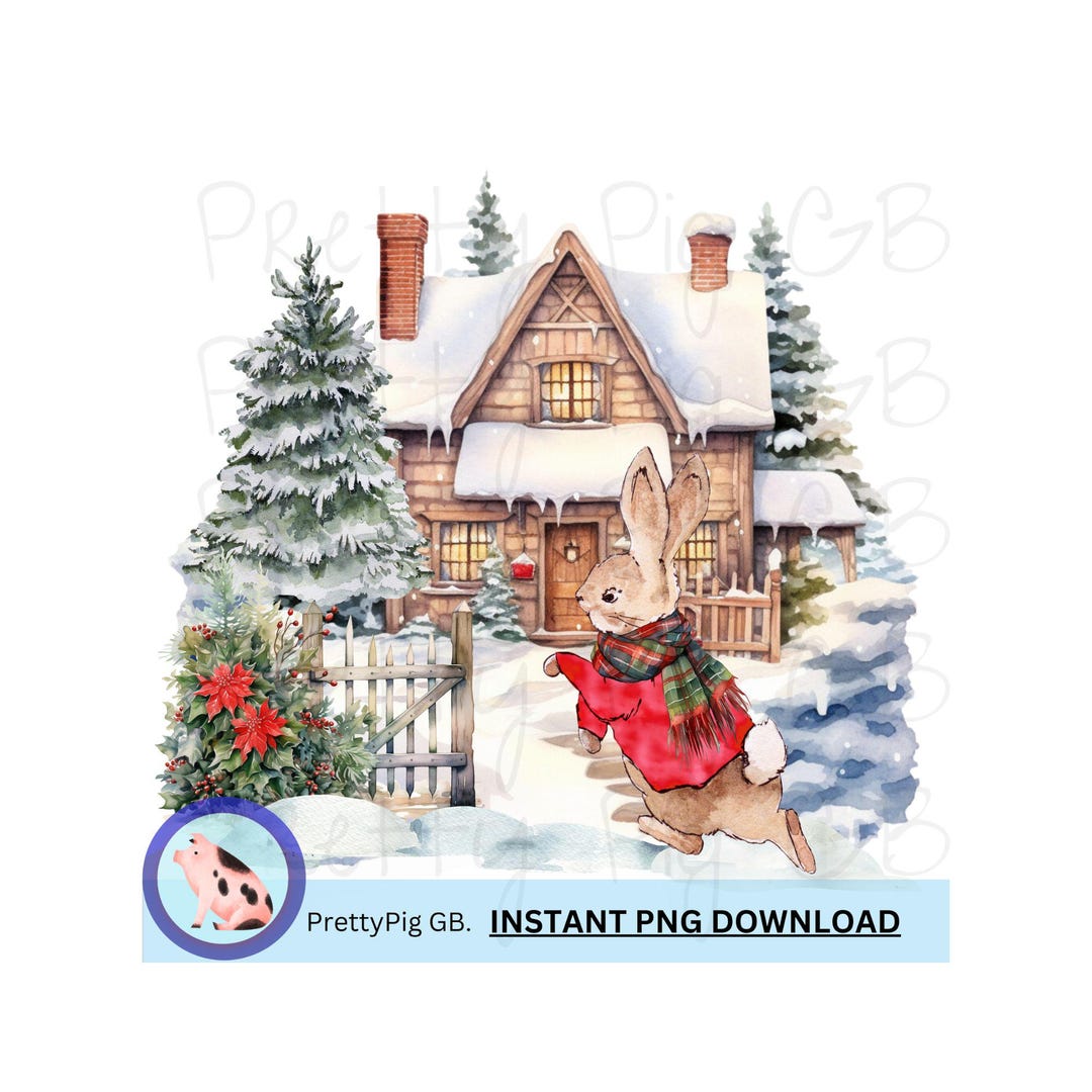Peter Rabbits Christmas Cottage, PNG, Clip Art, Digital Download, 300 ...