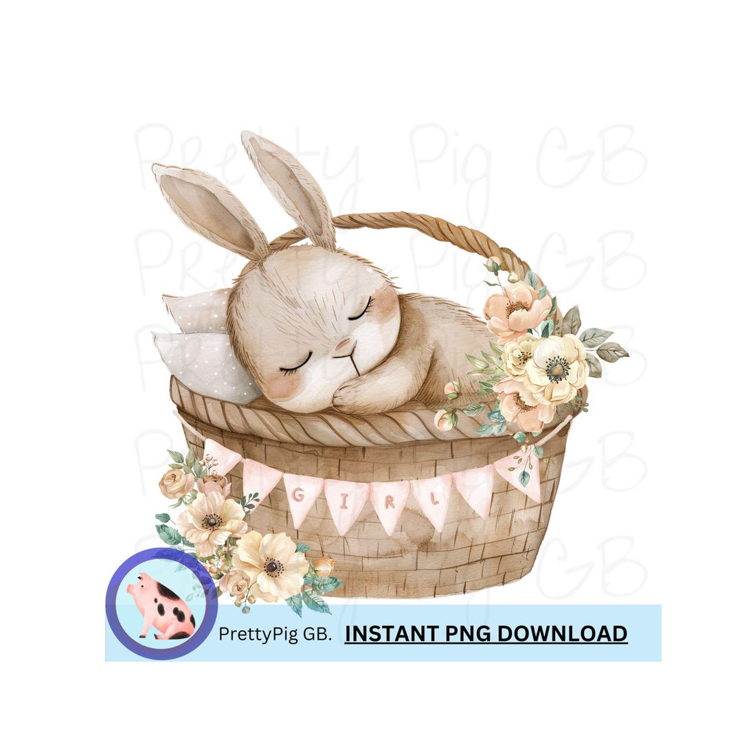 Sleepy Baby Girl Bunny, PNG, Digital Download, 300 Dpi, Clip Art ...