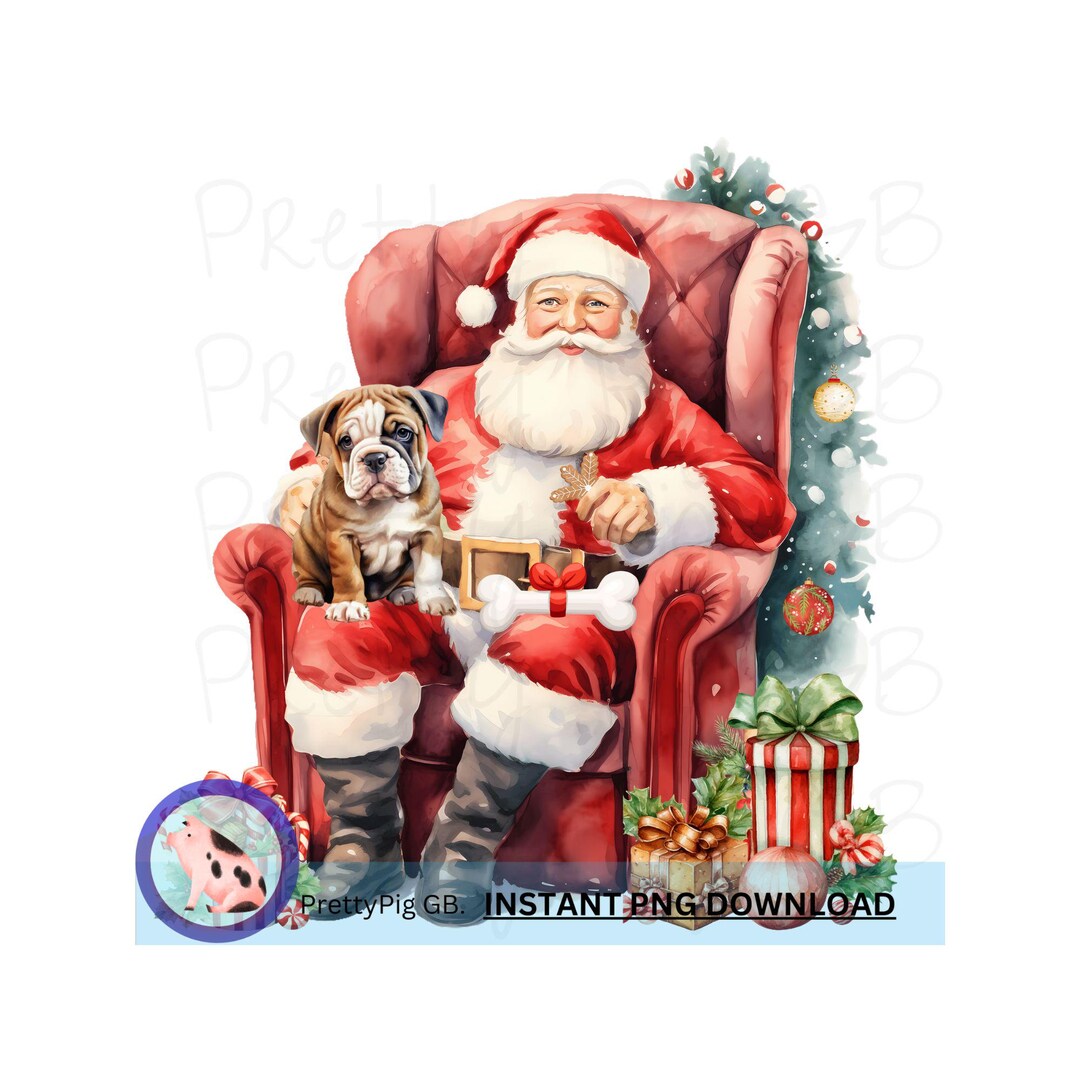 Santa and His Bulldog Puppy. PNG, Clip Art, Digital Download, 300 Dpi ...