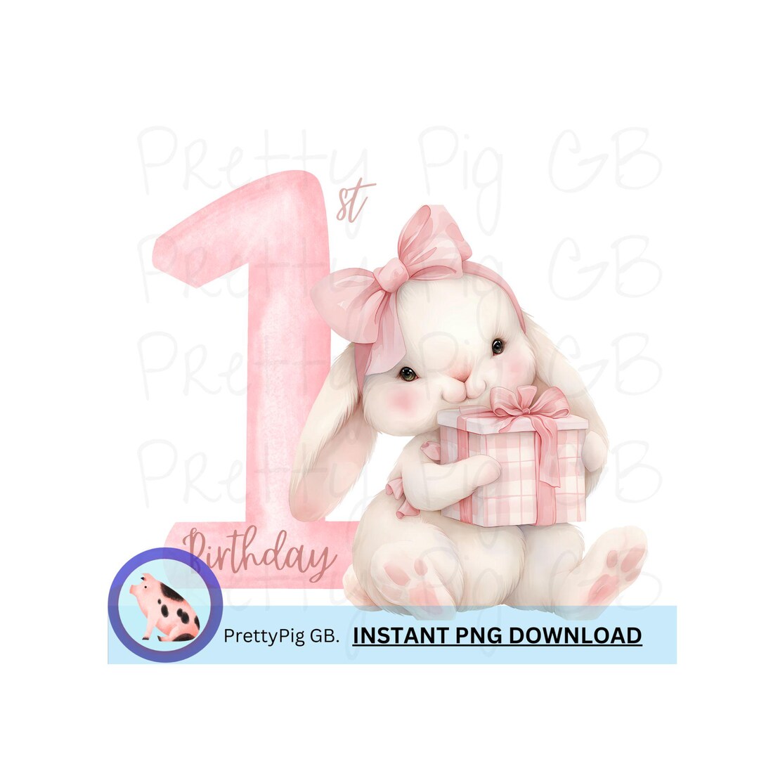 Pink Baby Bunny's First Birthday, PNG, Clip Art, Digital Download, 300 ...