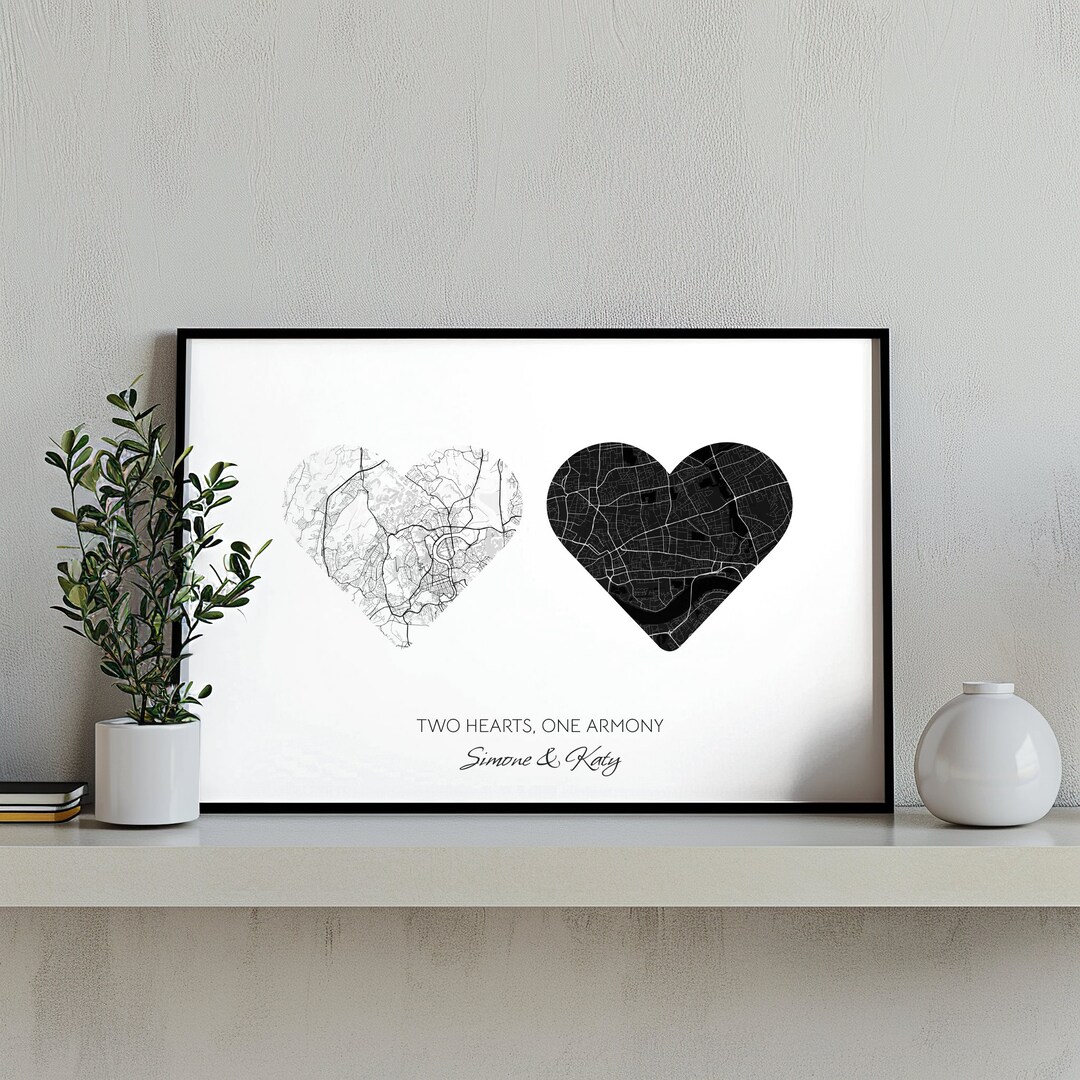 Custom Heart Map for Couples Personalized Wedding Gift Valentine's Day ...