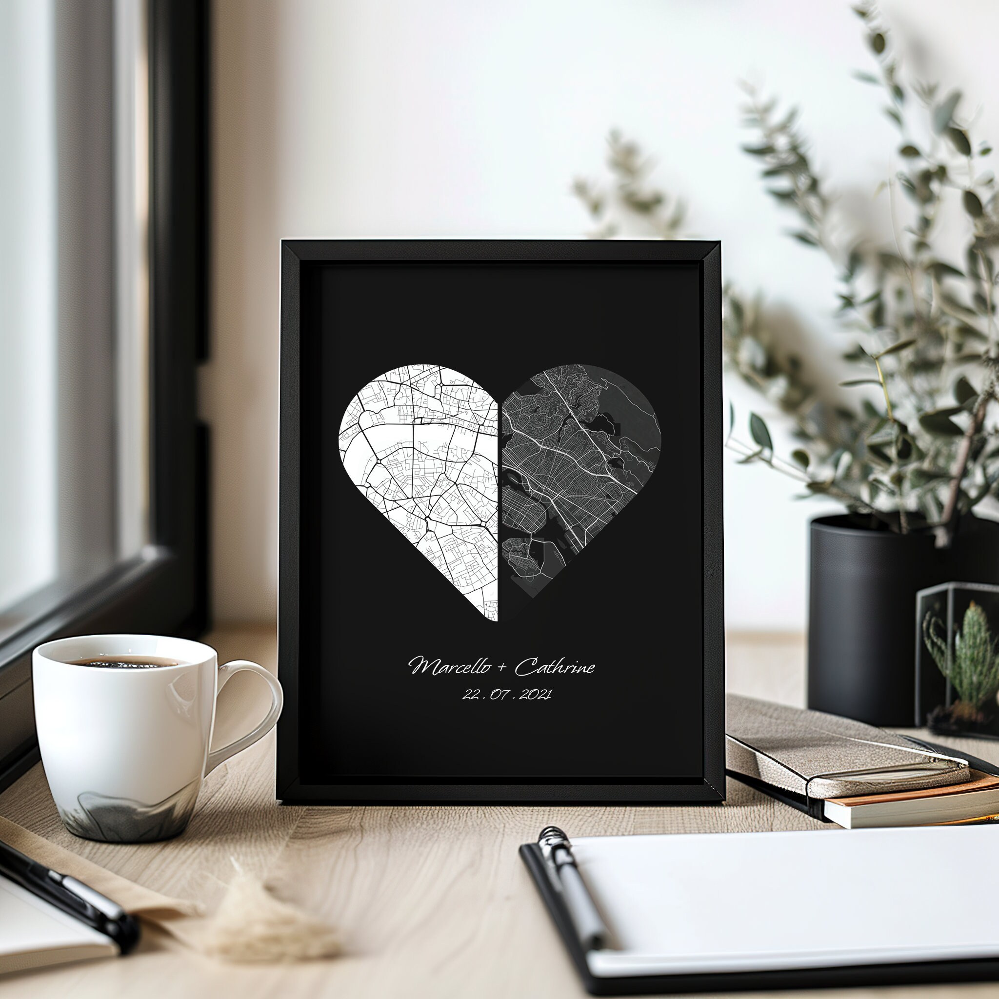 Custom Heart Map for Couples Personalized Wedding Gift Valentine's Day ...