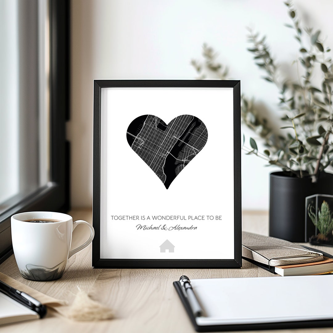 Custom Heart Map for Couples Personalized Wedding Gift Long Distance ...