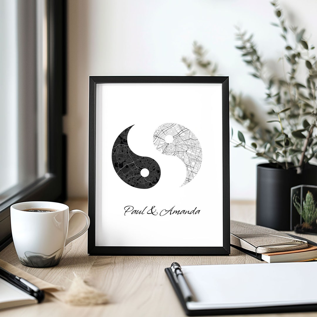 Custom Yin Yang Map for Couples Personalized Wedding Gift Valentine's ...
