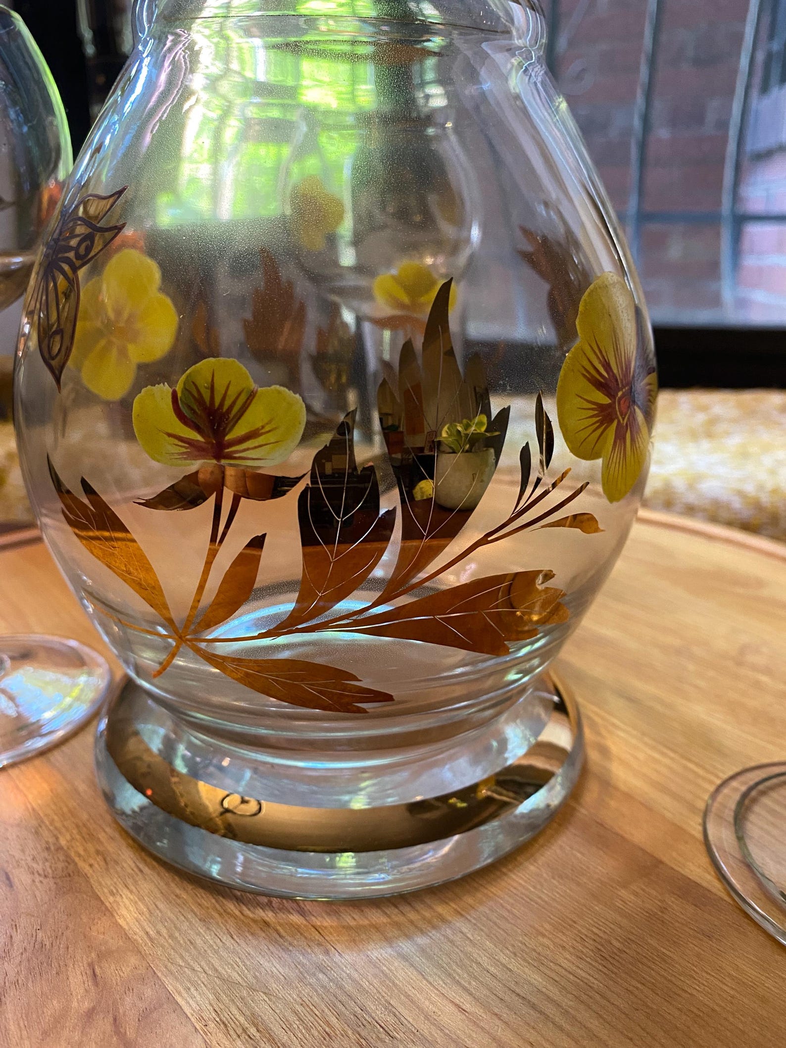 VGT Hand Painted Decanter and Long Stem Wine Glasses (x3) - Etsy