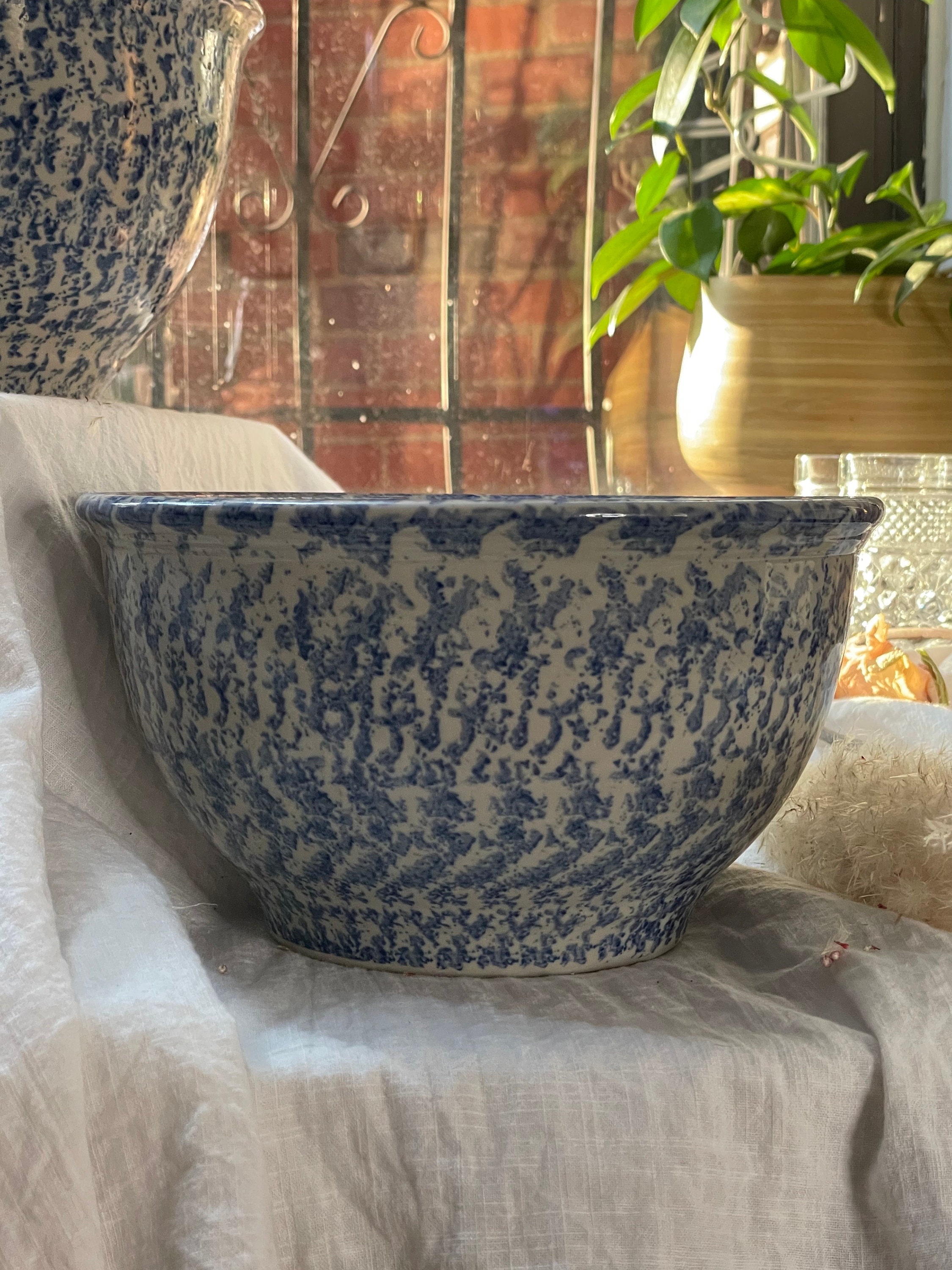 Blue Sponge Pattern Stoneware Ceramic Bowl Set - No Manufacturer ...