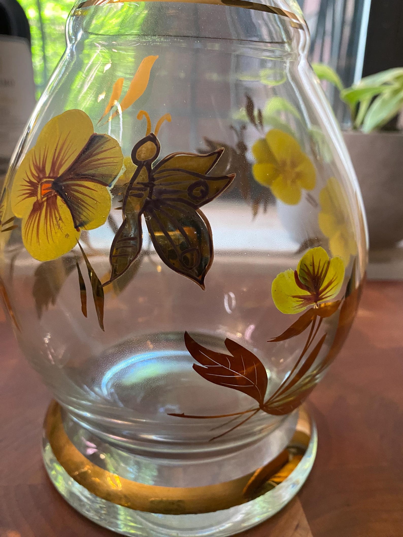 VGT Hand Painted Decanter and Long Stem Wine Glasses (x3) - Etsy