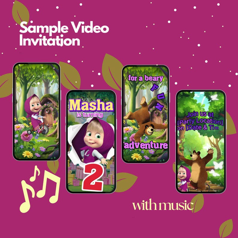 Masha and the Bear Birthday Invitation Custom Animated Party Video ...