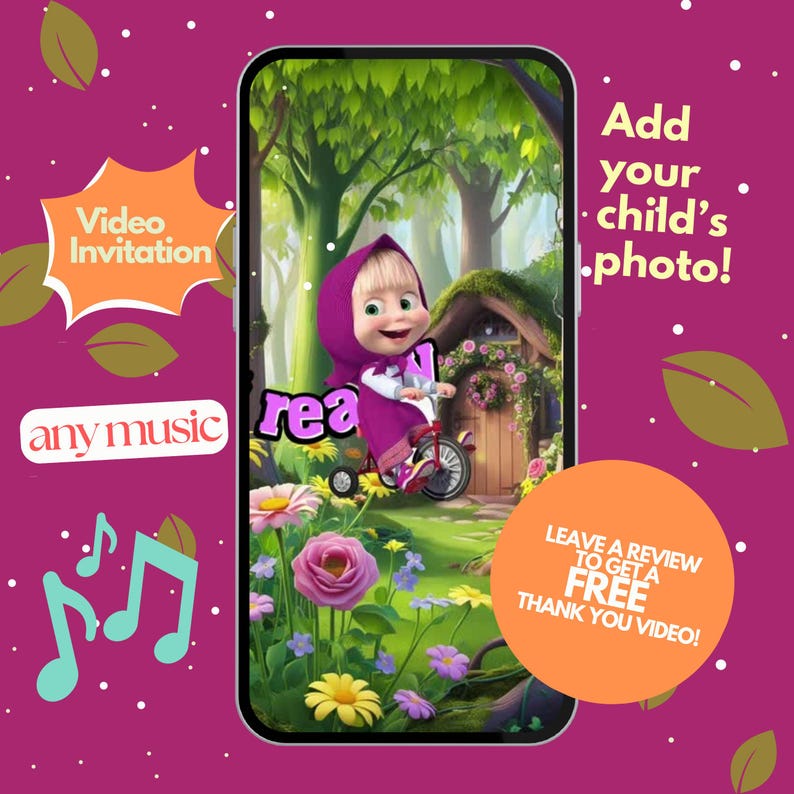 Masha and the Bear Birthday Invitation Custom Animated Party Video ...