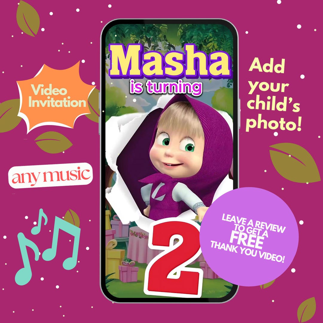 Masha and the Bear Birthday Invitation Custom Animated Party Video ...