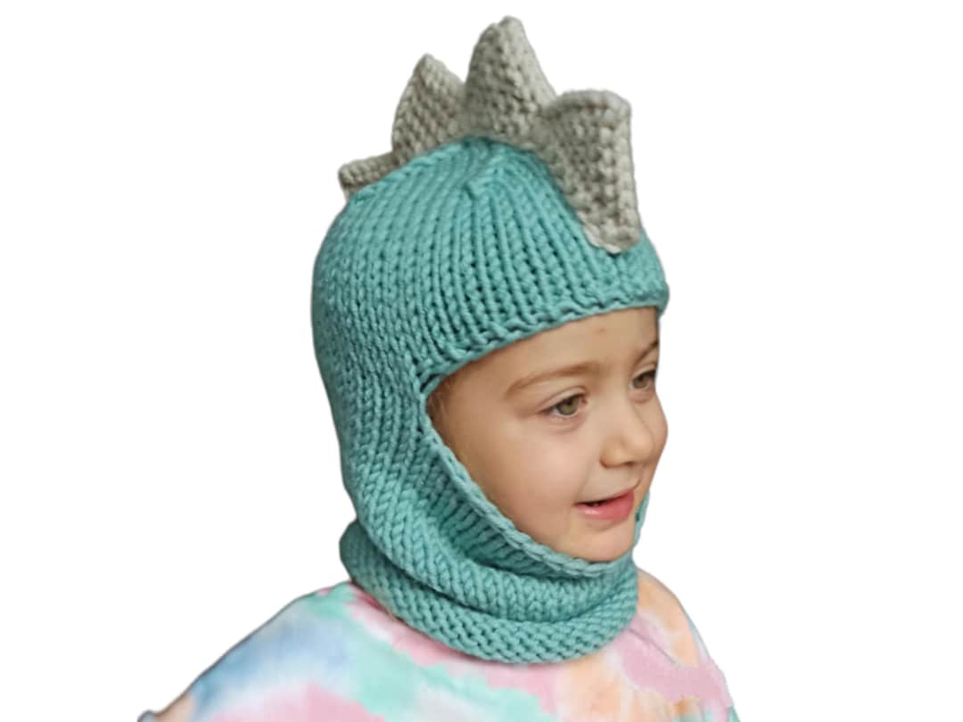 Hand-knitted Dinosaur Spike Hat in Blue and Grey Cute Dino Beanie for ...