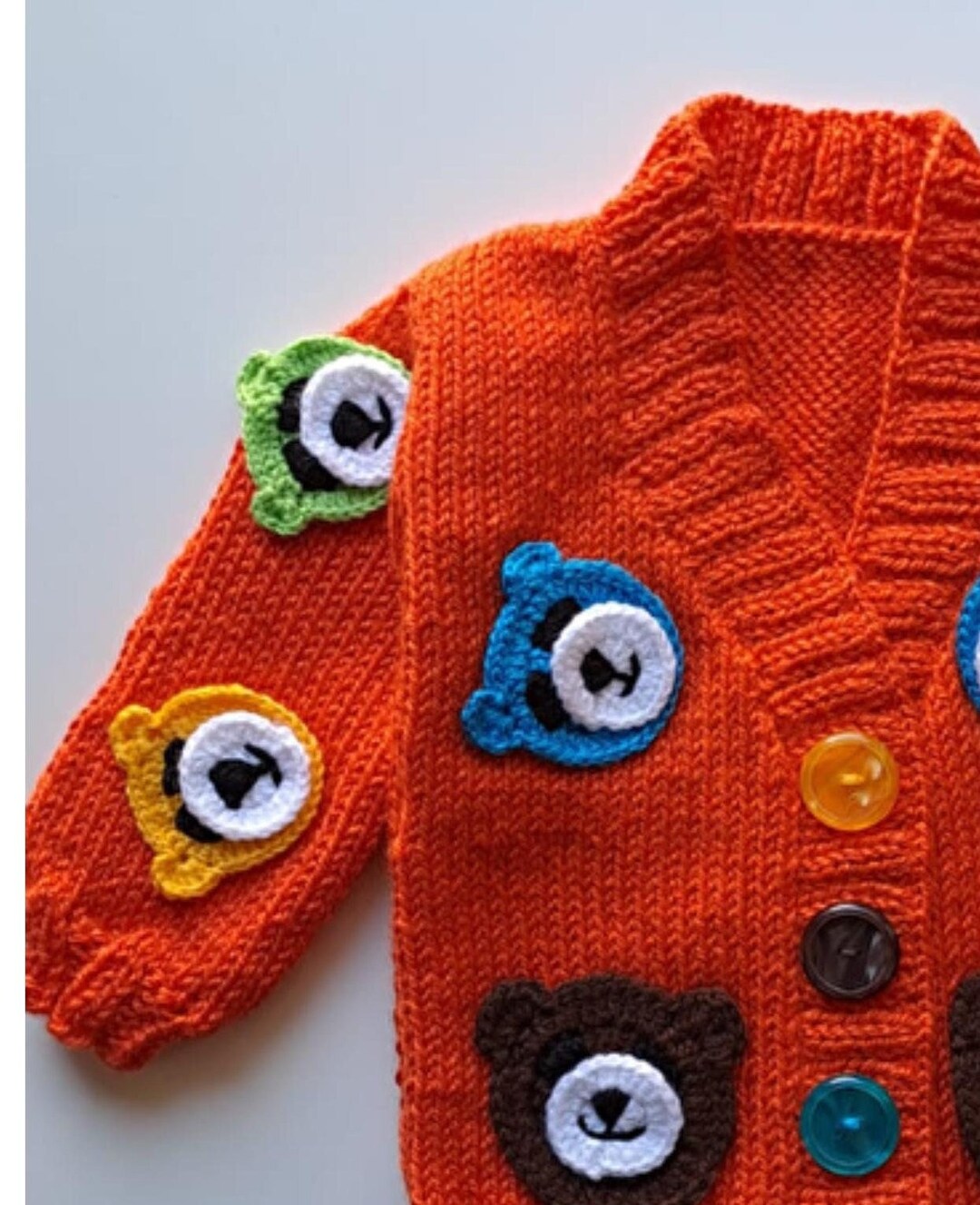 Multicolor Teddy Bear Baby Sweater Hand-knitted Orange Sweater for 0-1. ...