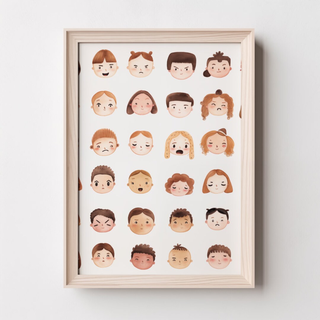 Digital Print of Facial Expressions, Multicultural, Funny Faces, Wall ...