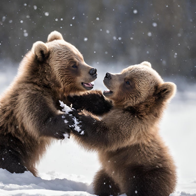 Bear Cub Digital Portrait Playful Bear Cubs Digital Print Home Decor ...