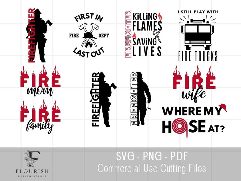 Fire Dept SVG: Bundle of 10 Designs for Firefighters and Family DIY ...