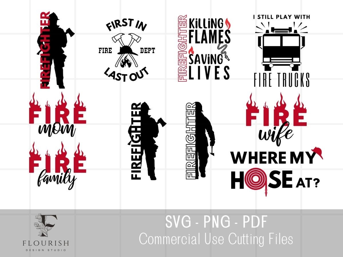 Fire Dept SVG: Bundle of 10 Designs for Firefighters and Family DIY ...