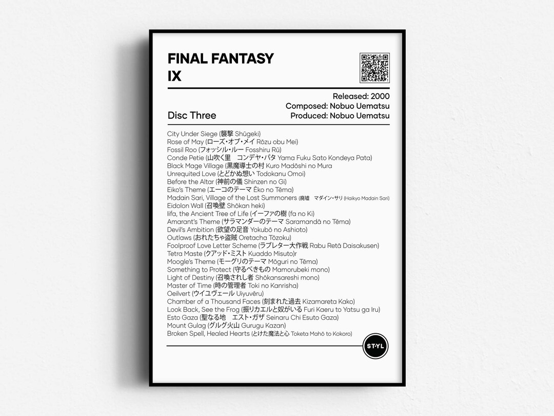 Final Fantasy IX Soundtrack Poster, Disc Three, Video Game, Wall Art ...