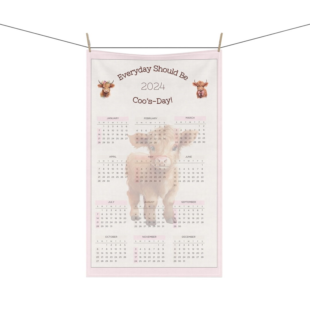 Highland Cow Kitchen Towel Annual Yearly Calendar 2024 Coos Coos-day - Etsy
