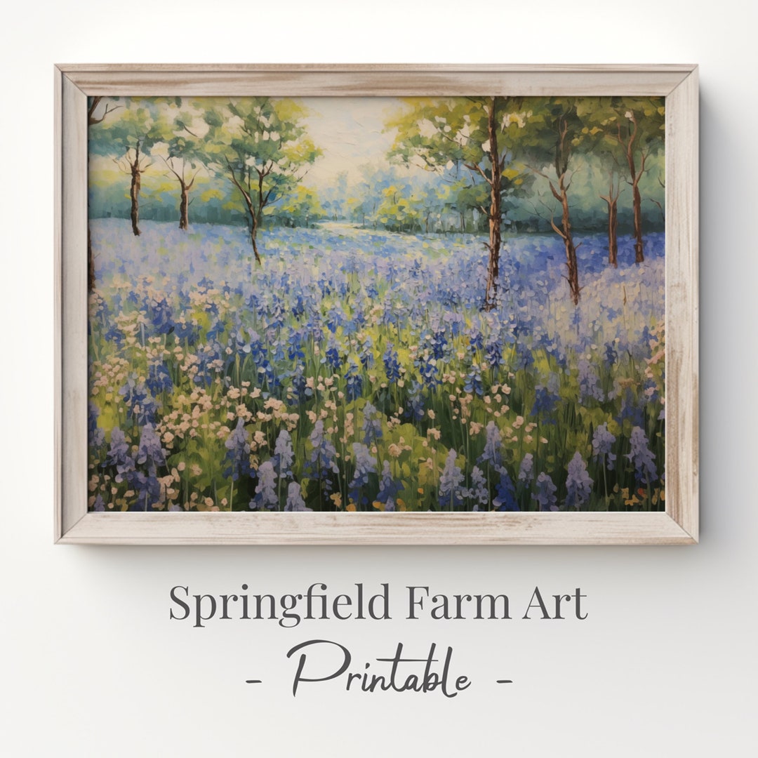 Printable Wildflower Bluebells, Wildflower Field Landscape Painting ...