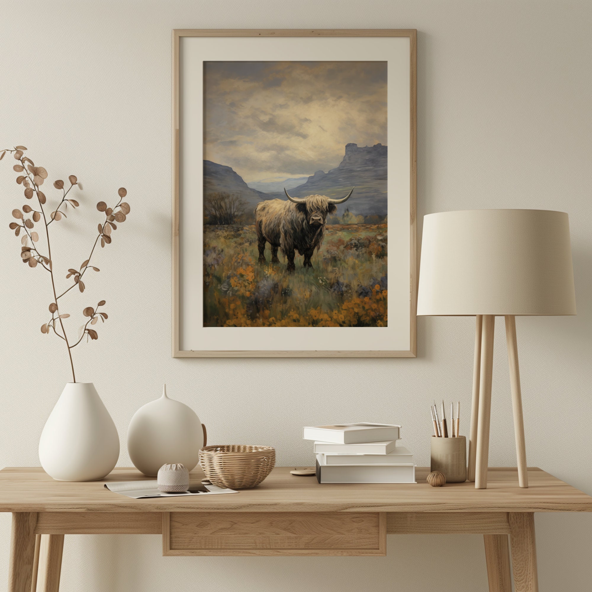 Printable Highland Cow, Wildflower Field Portrait Print, Country ...