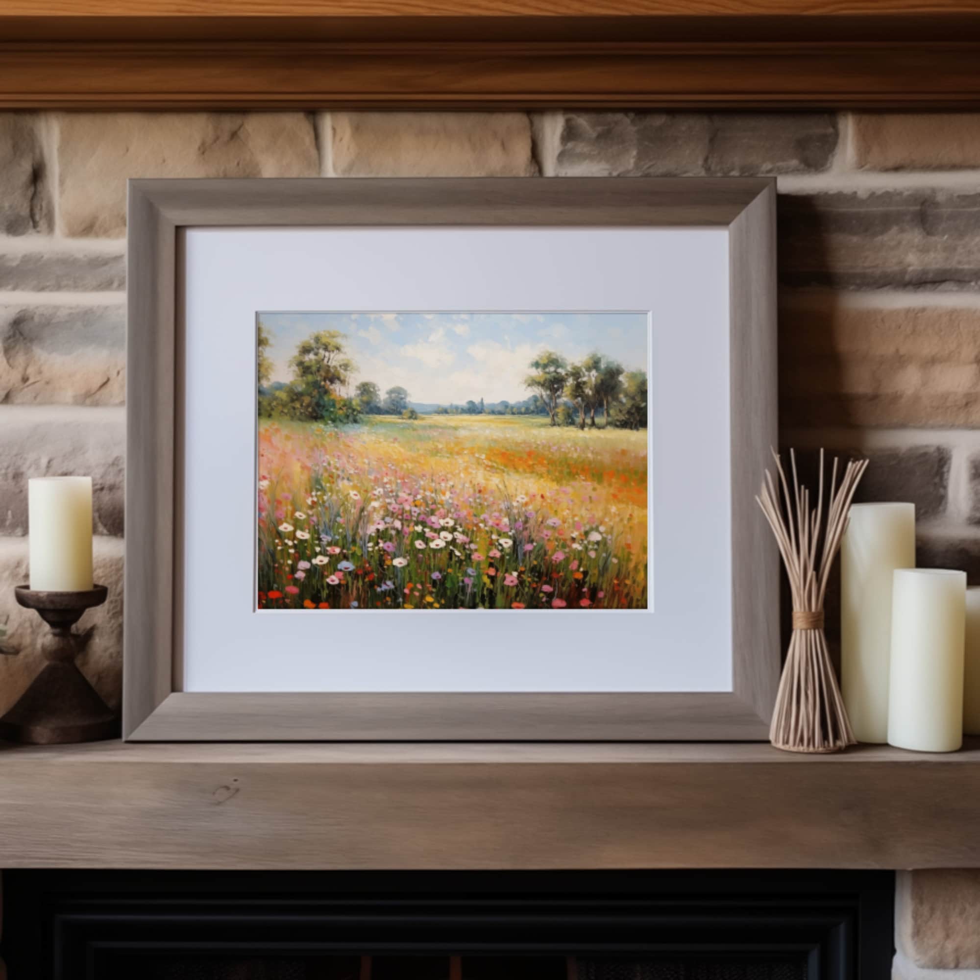 Printable Spring Wildflower Meadow, Wildflower Landscape Painting ...