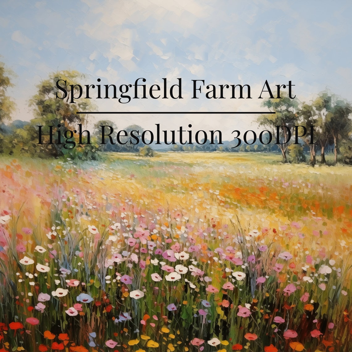 Printable Spring Wildflower Meadow, Wildflower Landscape Painting ...