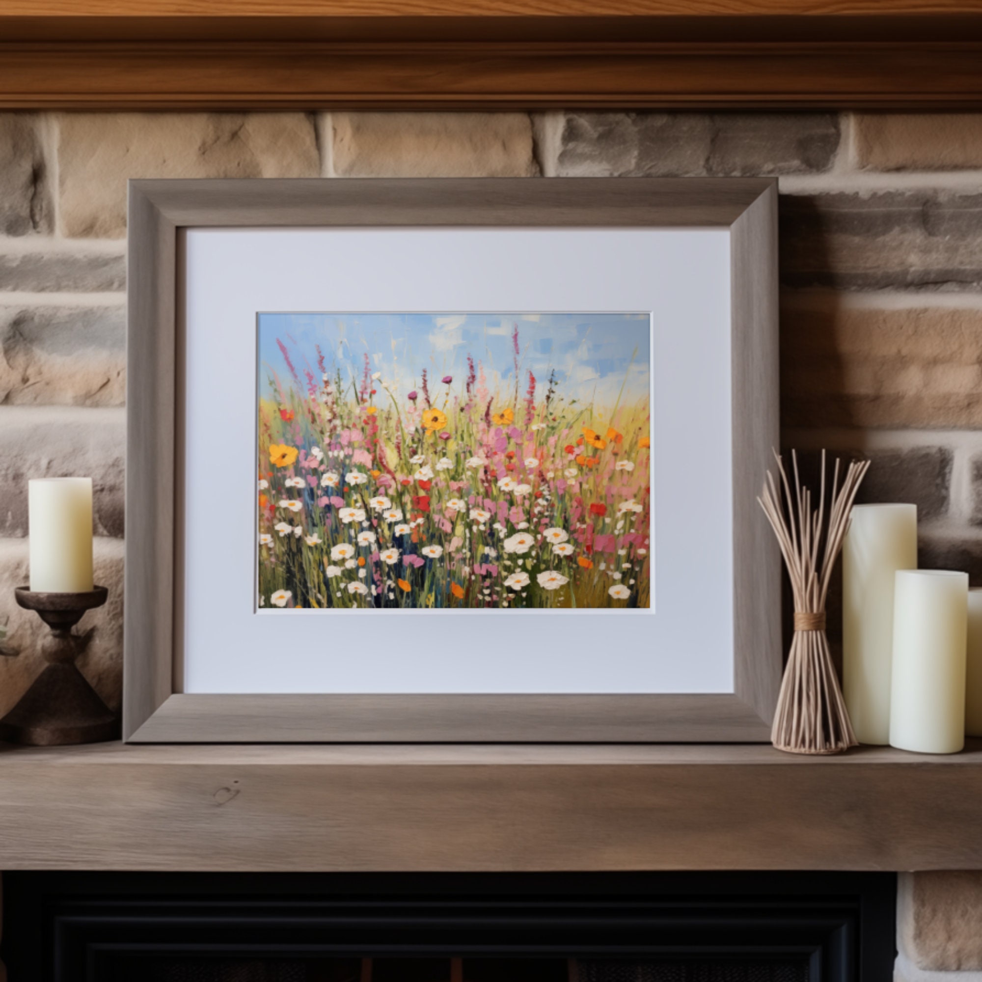 Printable Wildflower Meadow, Wildflower Field Landscape Painting ...