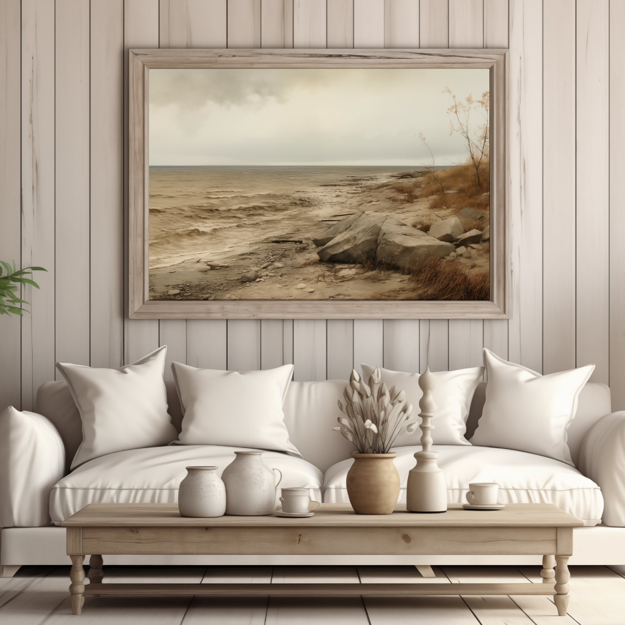 Printable Rocky Shoreline Art, Landscape Print, Seascape Art, Country ...