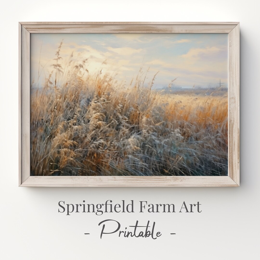 Printable Grassland, Farmland Wildflower Field Landscape Print, Country ...